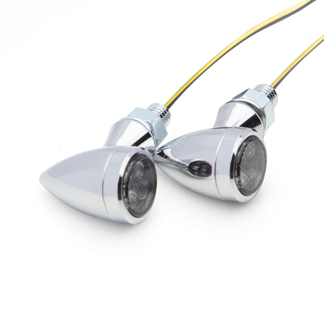 Micro Bullet LED Turn Signals/Indicators - Chrome - Smoke Lens - Cast ...
